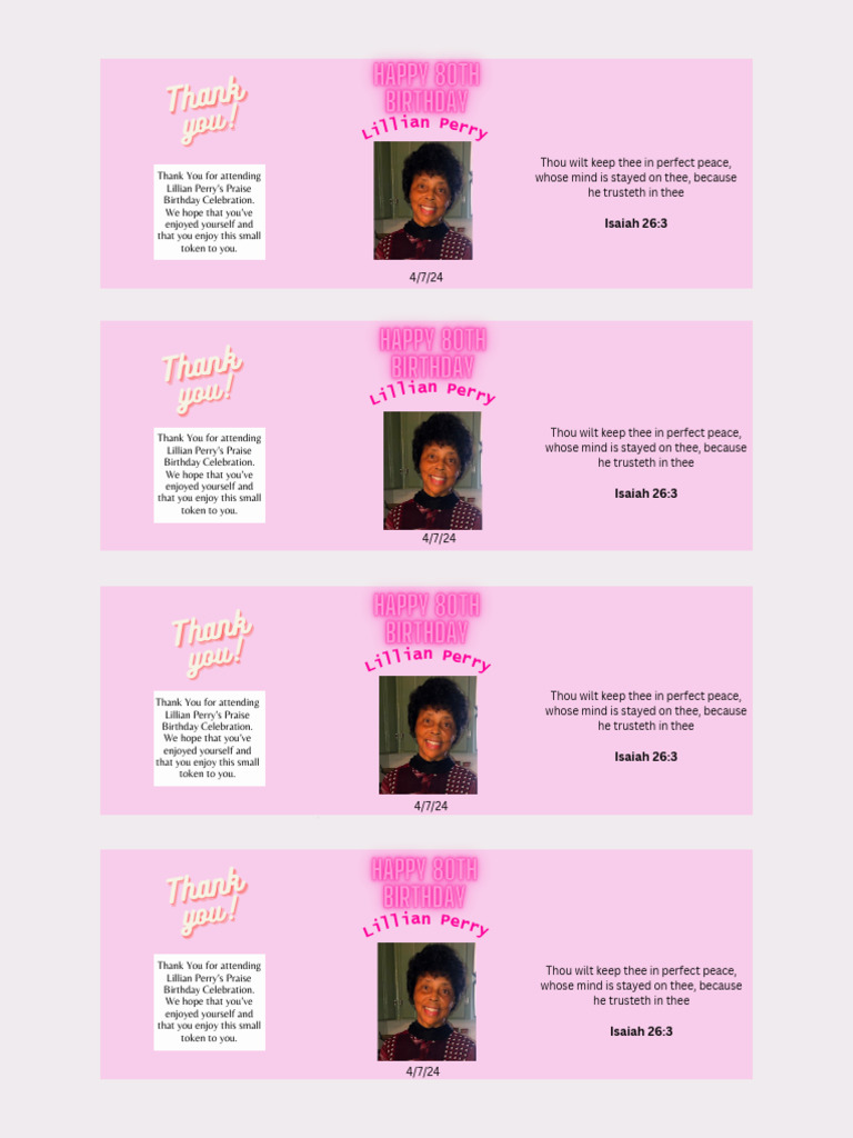 Lillian Perry's Birthday Celebration Thank You | PDF