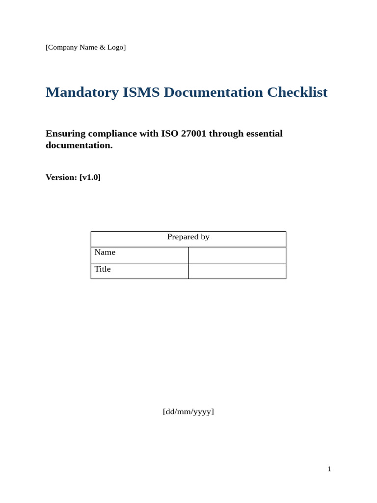 Mandatory ISMS Documentation Checklist | PDF