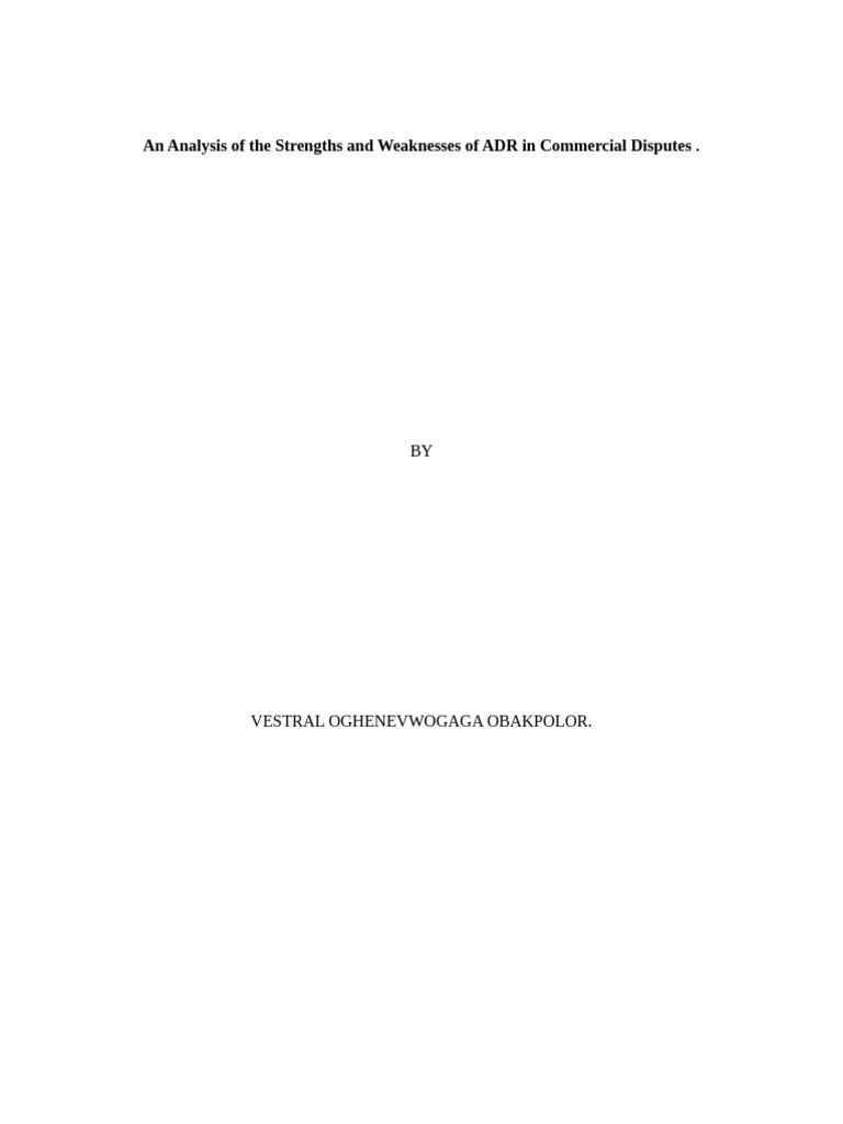Vestral Obakpolor - Essay Entry | PDF | Alternative Dispute Resolution ...