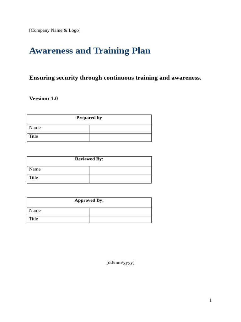 Security Awareness Training Plan | PDF