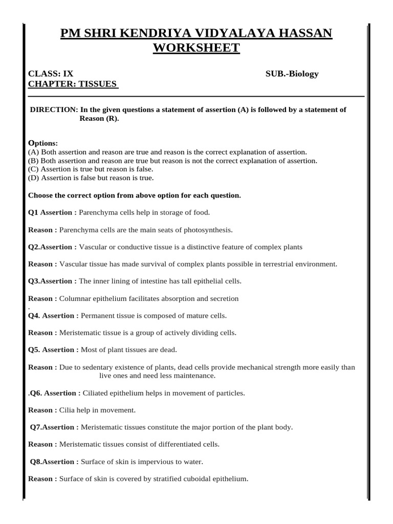 Worksheet Tissues | PDF