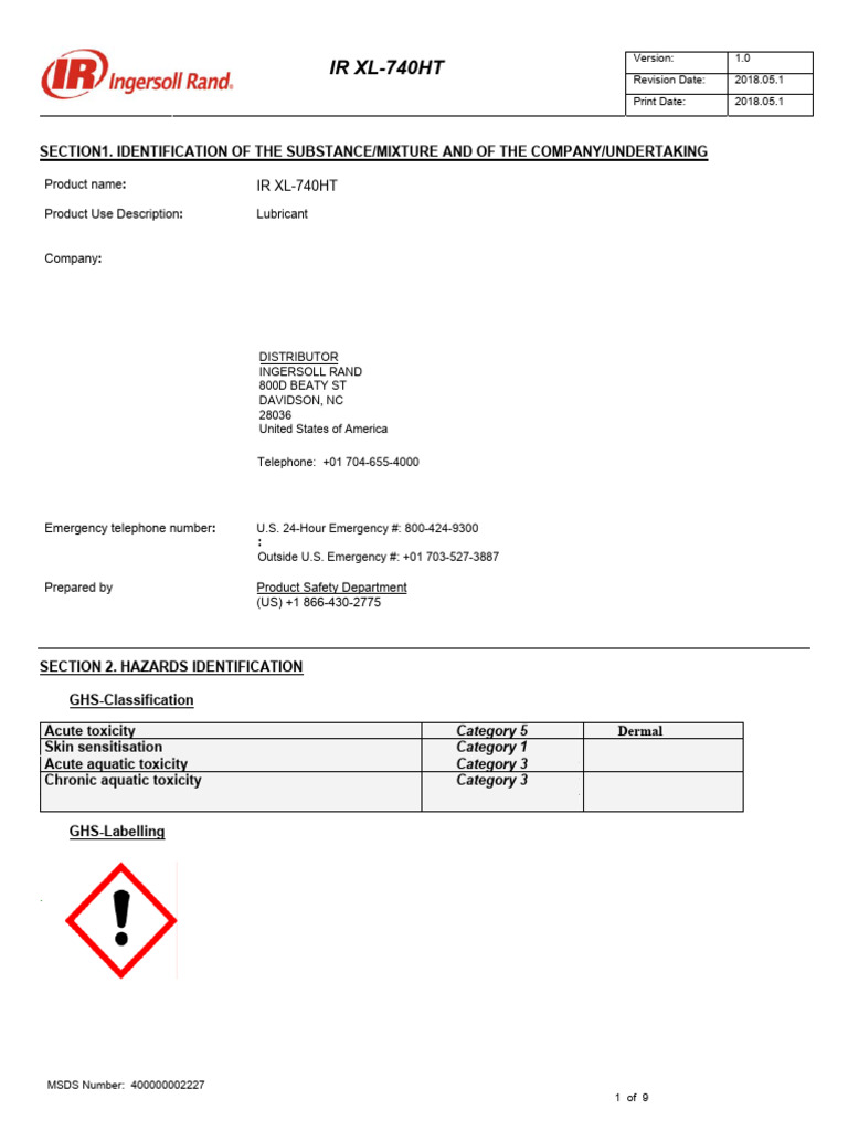 Sds xl740ht Malaysia en | PDF | Toxicity | Dangerous Goods