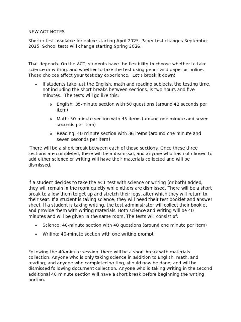 New ACT Test Format Overview | PDF