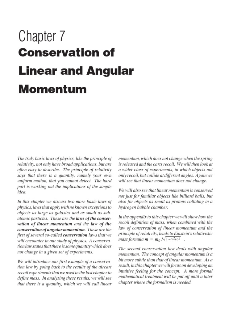 CH 7 Conservation of Linear Andangular Momentum | PDF | Rotation | Momentum