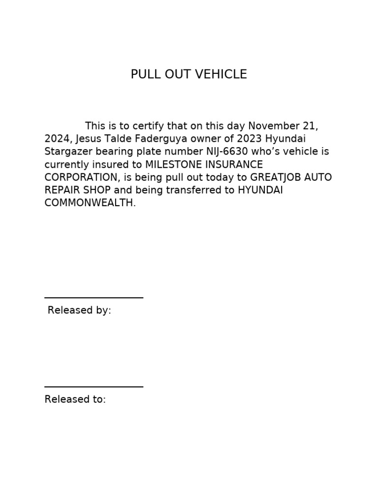 Pull Out Vehicle | PDF