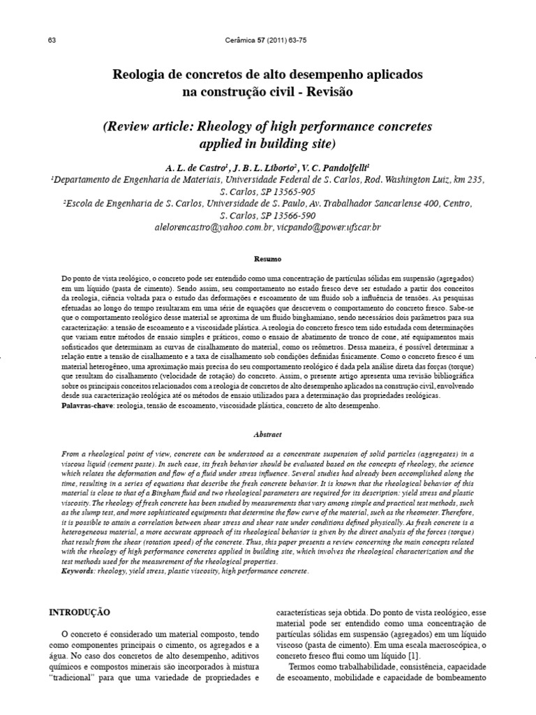 Reologia Concreto Revisao | PDF | Concreto | Mecânica dos fluidos