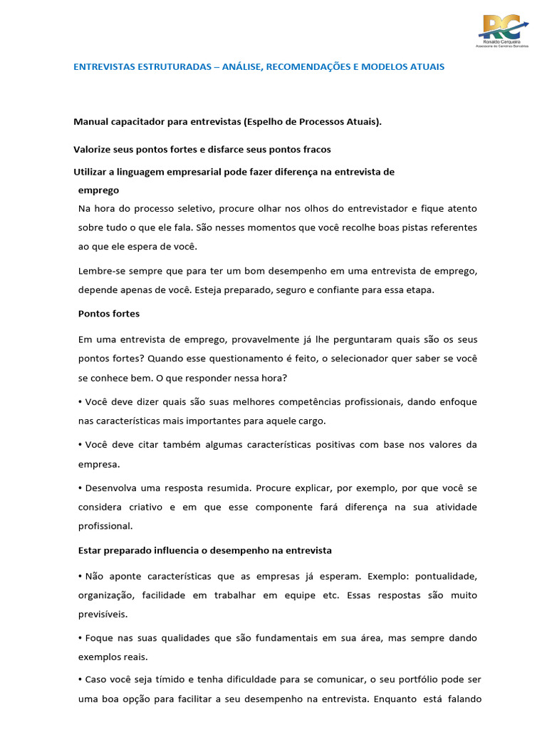 Entrevistas Estruturadas - Análise, Recomendações e Modelos Atuais ...
