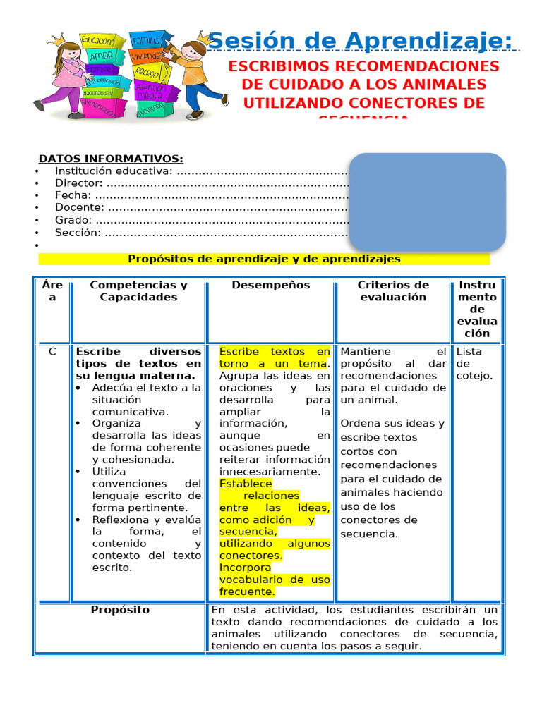 2° Sesión Día 3 Com Escribimos Recomendaciones de Cuidado A Los Animales Utilizando Conectores ...