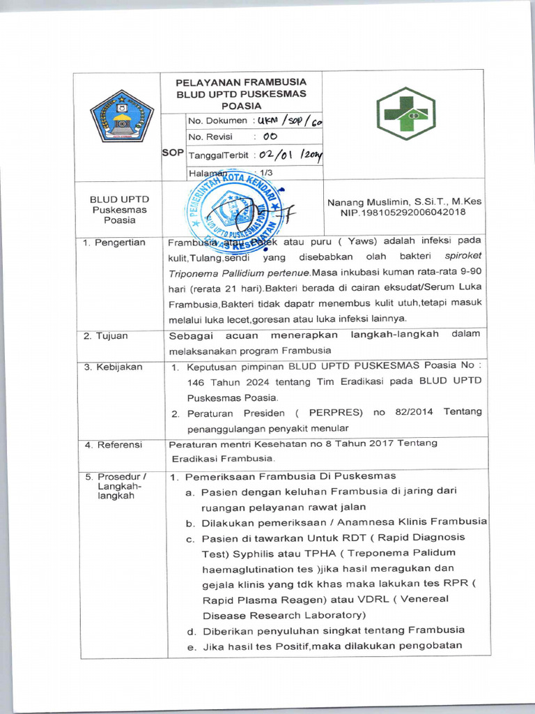Sop Frambusia Puskesmas Poasia | PDF