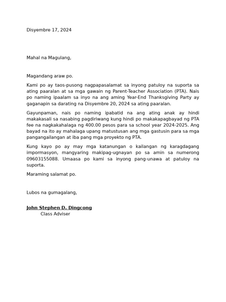 Sulat para Sa Magulang | PDF