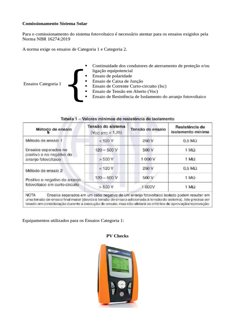 Comissionamento Sistema Solar | PDF
