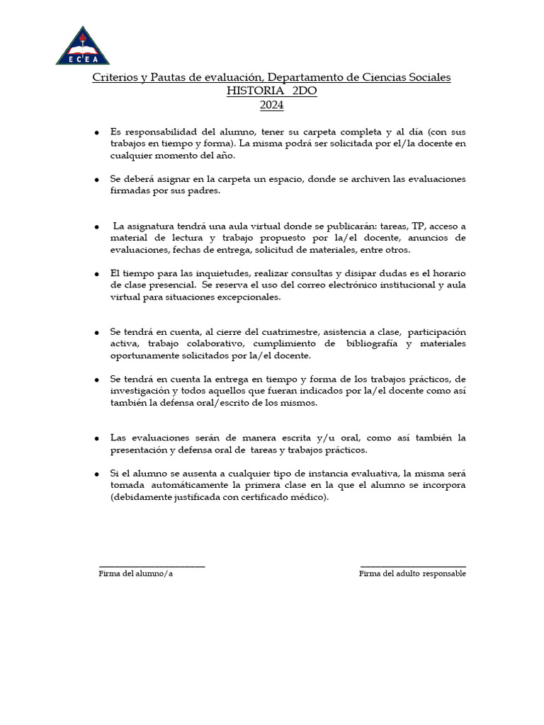 Criterios y Pautas de evaluación de CIENCIAS SOCIALES 2023 2do año | PDF