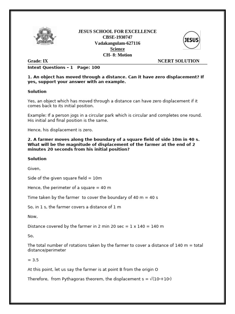 Ch- 8 Ncert Solution | PDF | Velocity | Acceleration