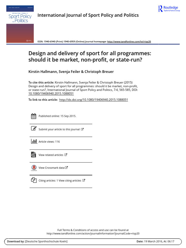 Hallmann Et Al - 2015 - IJSPP - Design and Delivery of Sport For All Programmes | PDF | Survey ...