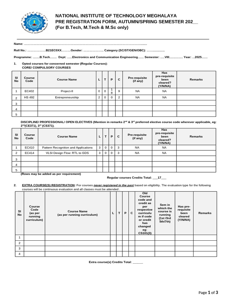 Pre Registration Form | PDF