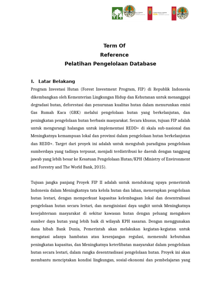 ToR - Pelatihan Pengelolaan Database | PDF