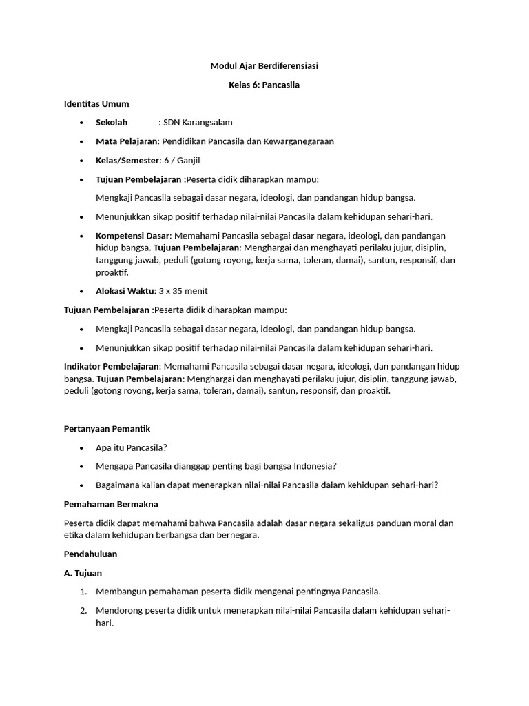 Modul Ajar Berdiferensiasi Kelas 6 Pkks | PDF