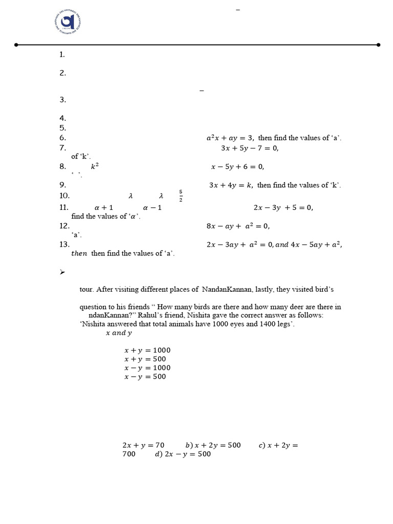 Class 09 - Linear Equations in Two Variables | PDF | Equations | Mathematics