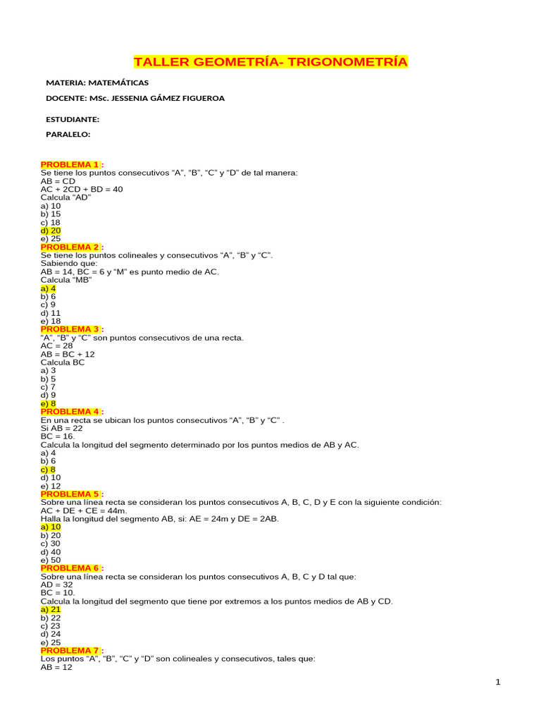 TALLER 3-2 de geometría - trigonometría | PDF | Triángulo | Ángulo