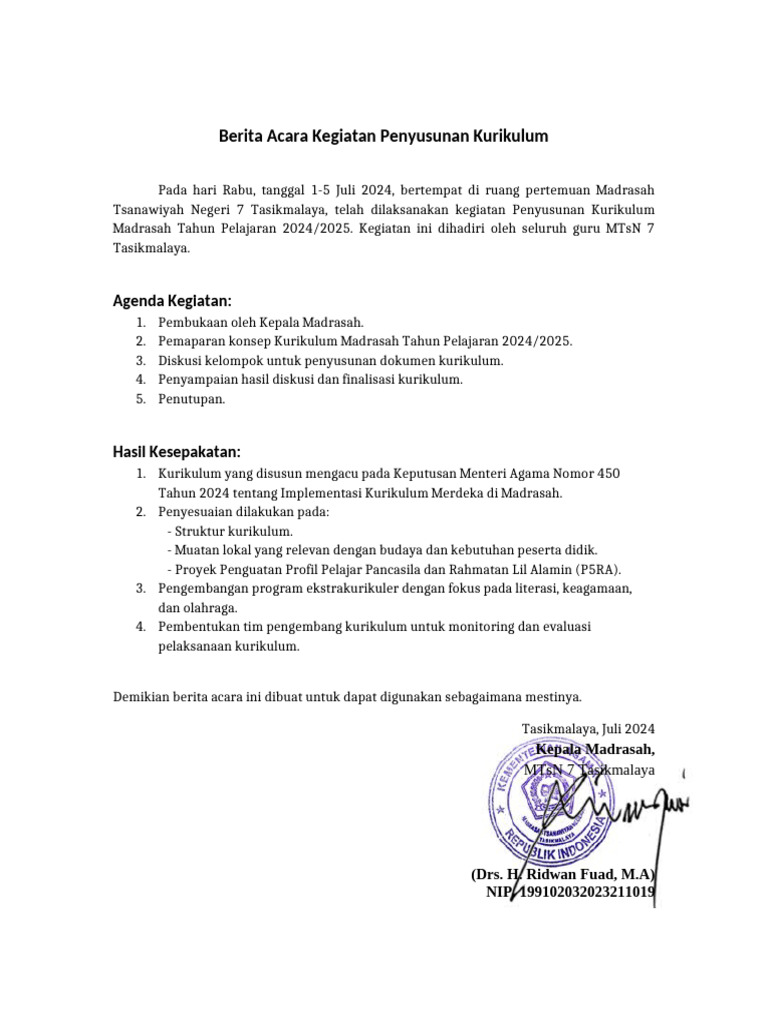 Berita_Acara_Penyusunan_Kurikulum | PDF