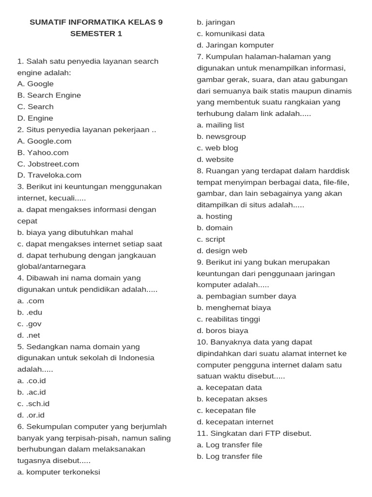 SUMATIF INFORMATIKA KELAS 9.docx ardan | PDF