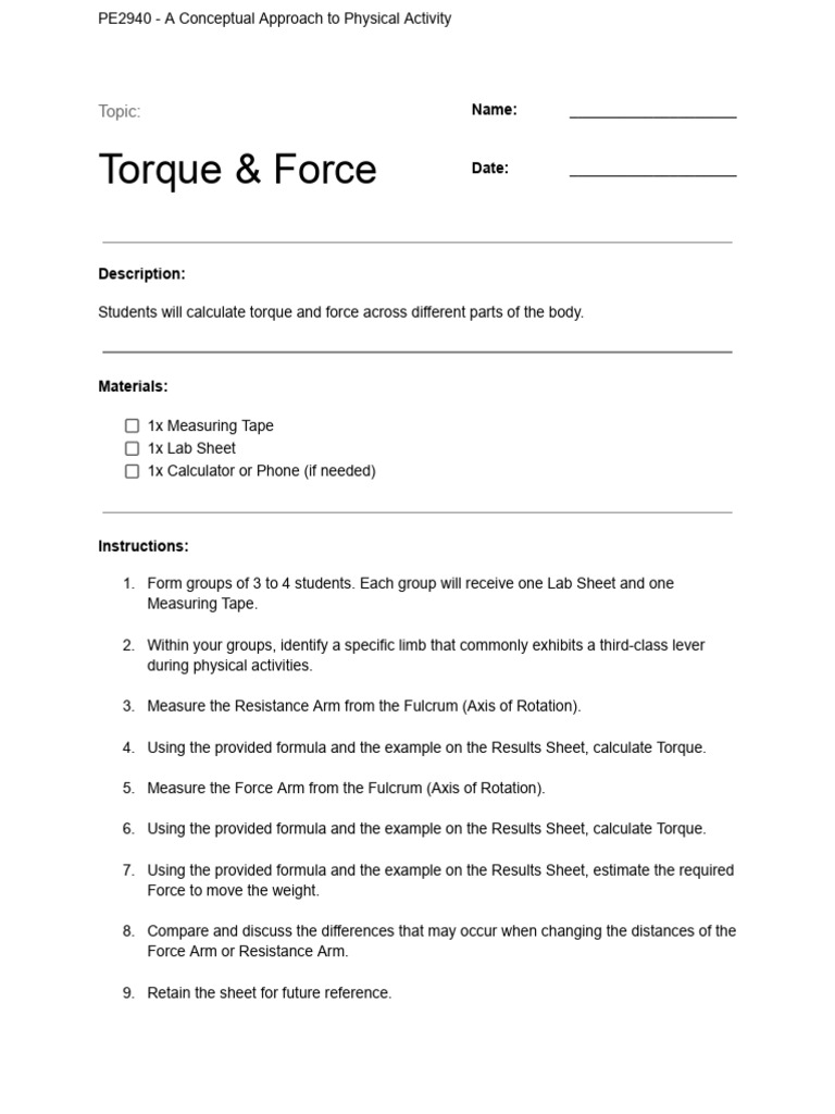 Torque & Force - Instructions | PDF
