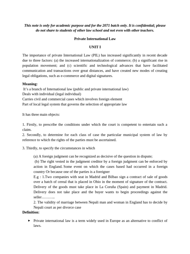 Private International Law Overview Pdf Public Policy Doctrine