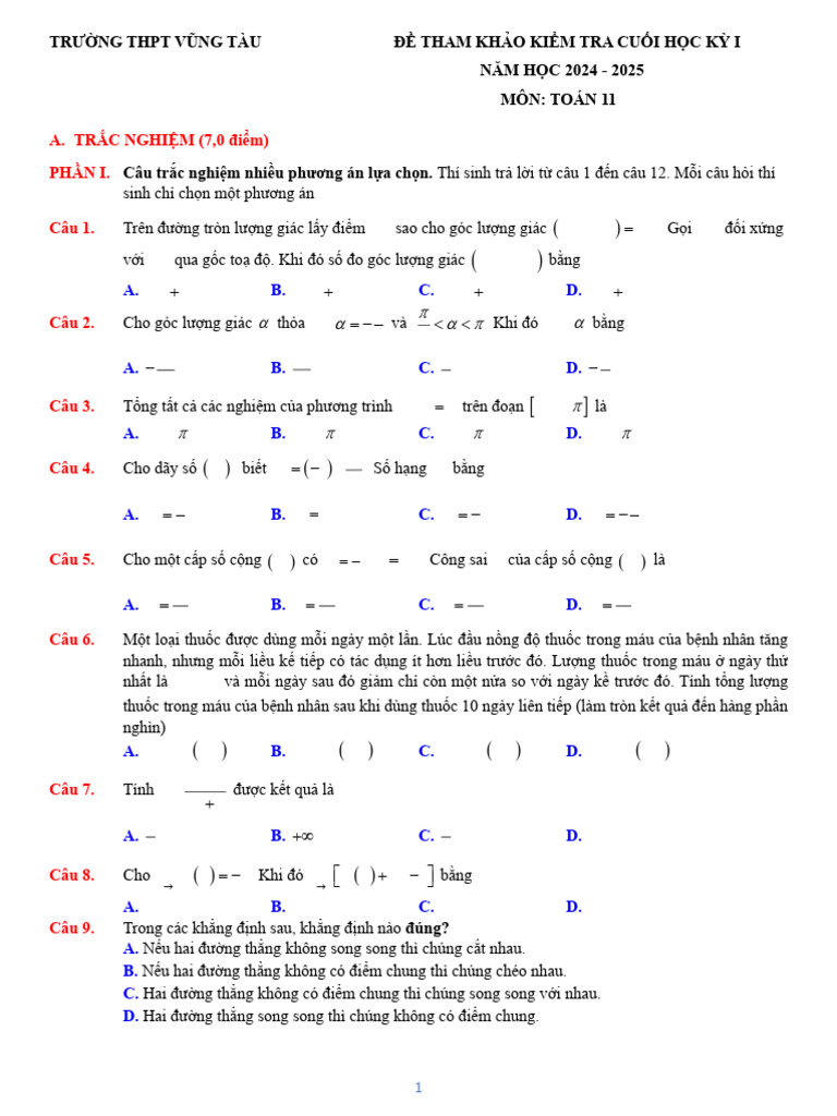 Toán 11 cki 1 | PDF