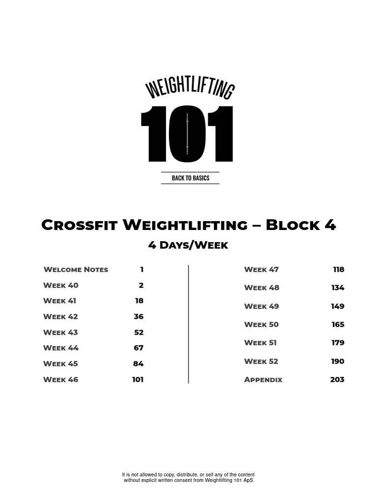WL101 CrossFit Weightlifting - Block 4 (4 Day Version) | PDF | Strength ...