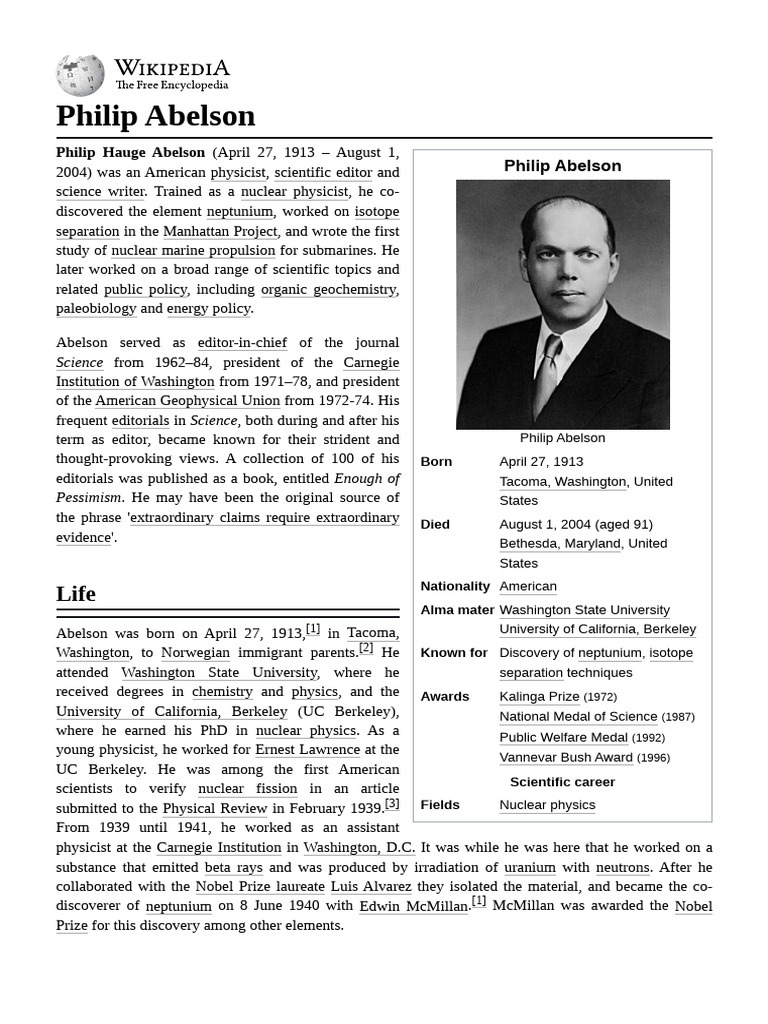 Philip_Abelson | PDF | Nuclear Physics | Nuclear Technology
