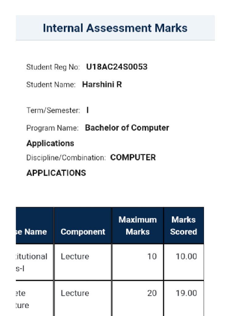 Student Internal Assessment Marks (1) | PDF