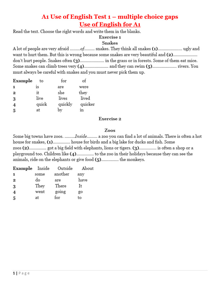 A1 Use of English Test 1 | PDF | Dolphin | Pet