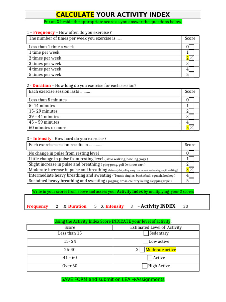 Calculate Your Activity Index Score | PDF | Physical Exercise
