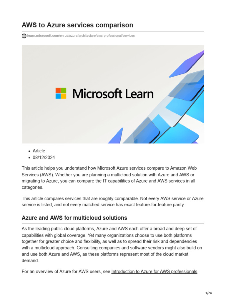 AWS to Azure services comparison | PDF | Microsoft Azure | Cloud Computing