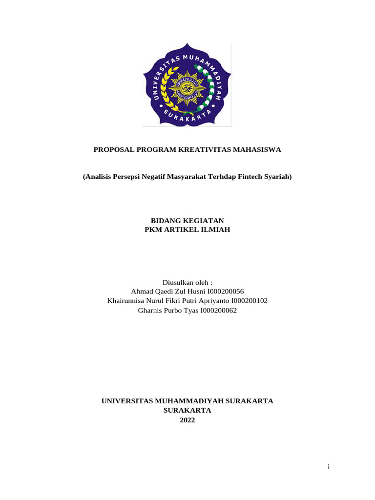 PROPOSAL PROGRAM KREATIVITAS MAHASISWA | PDF