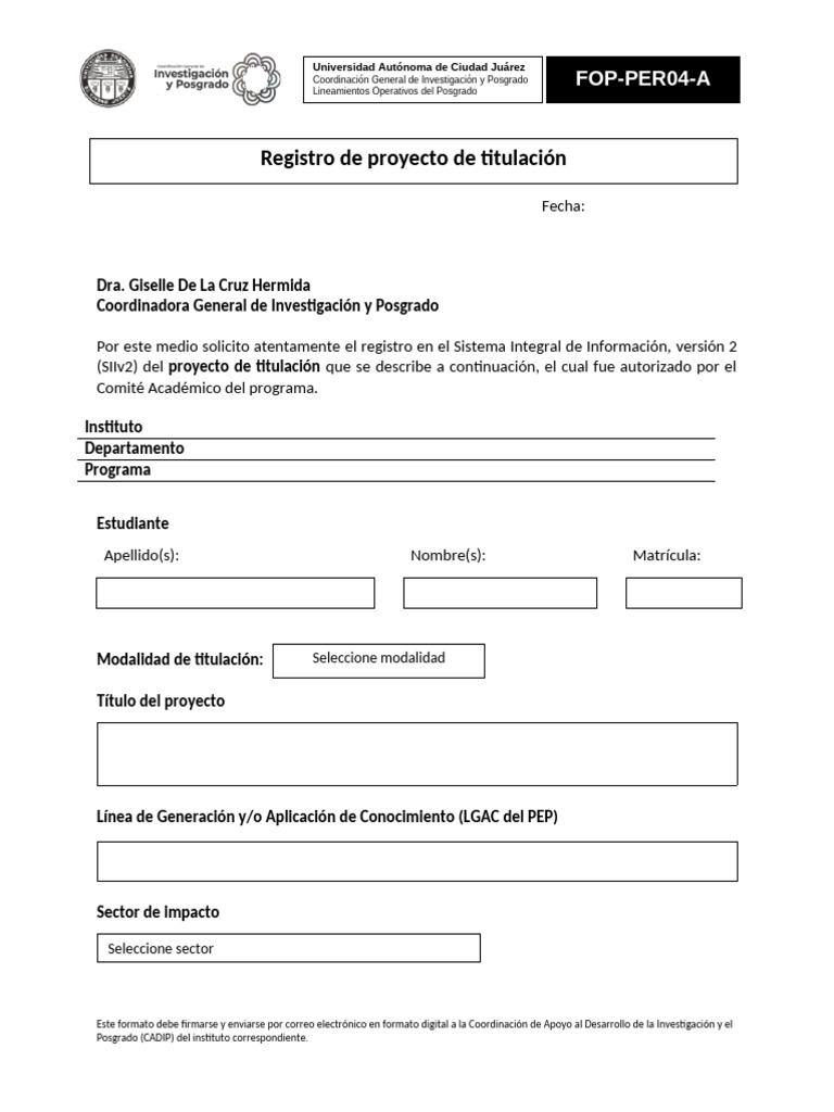FOP-PER04-A Registro Proyecto Titulación | PDF
