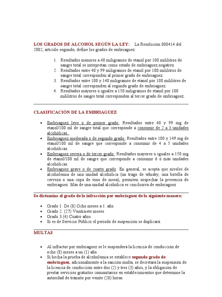 Los Grados de Alcohol Según La Ley | PDF