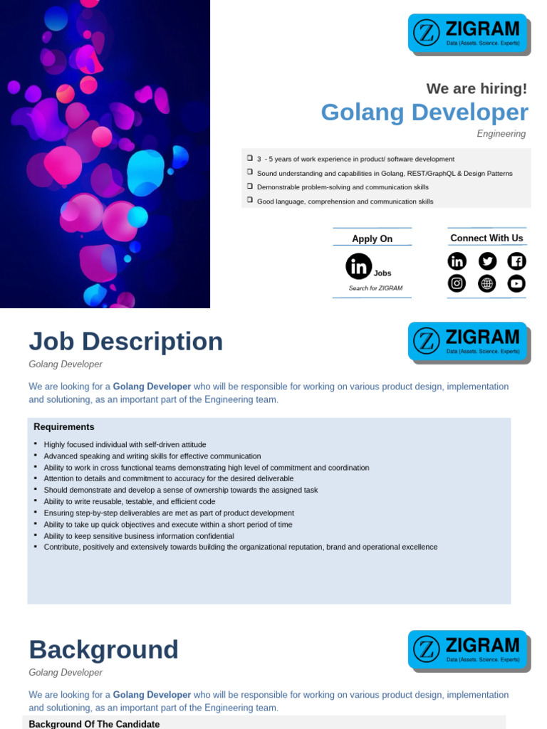 Go Developer JD ZIGRAM 13july2022 | PDF | Communication | Information Technology