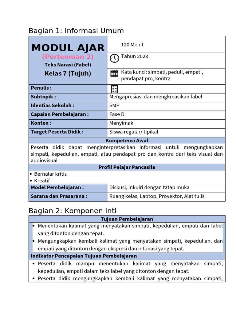 Modul 4 +LKPD Fabel Menyimak | PDF