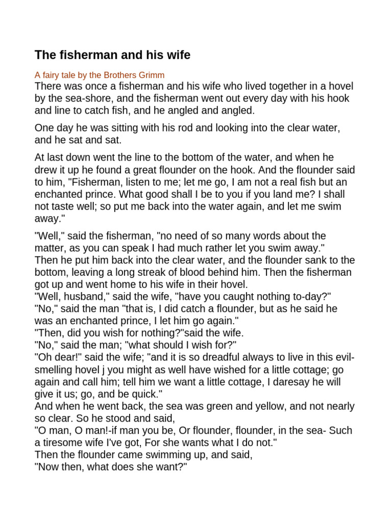 The Fisherman and his Wife | PDF