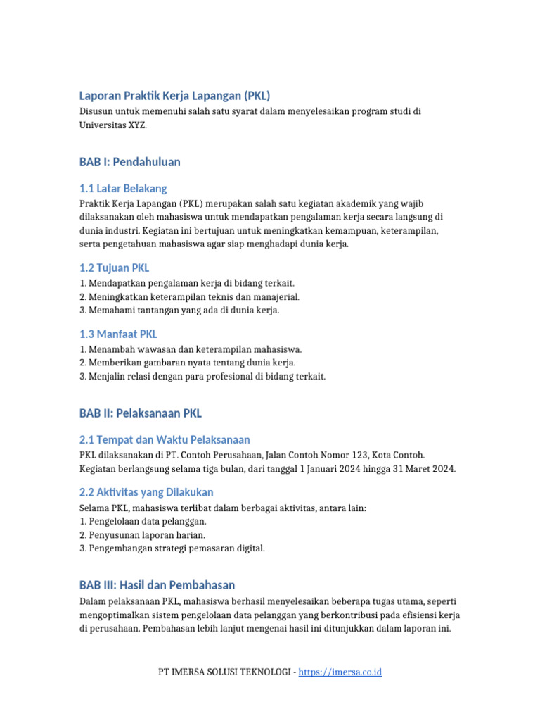 Contoh Laporan PKL Kuliah | PDF