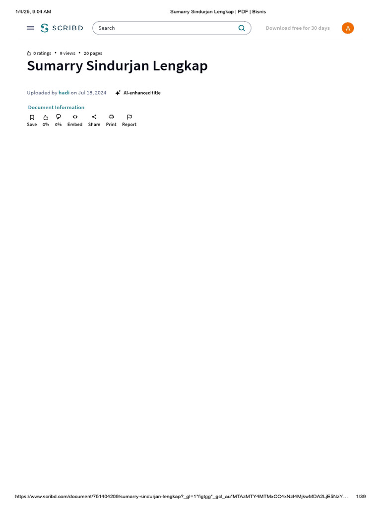 Sumarry Bisnis | PDF | Scribd | Electronic Publishing