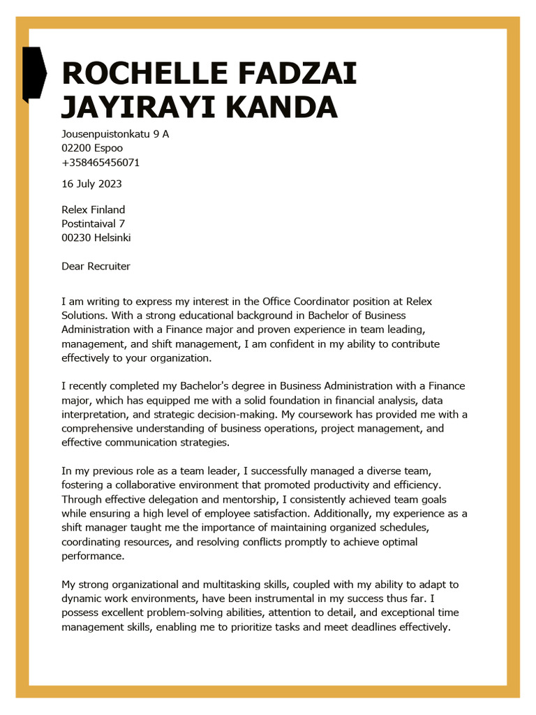 Rochelle-Cover Letter. Relex | PDF