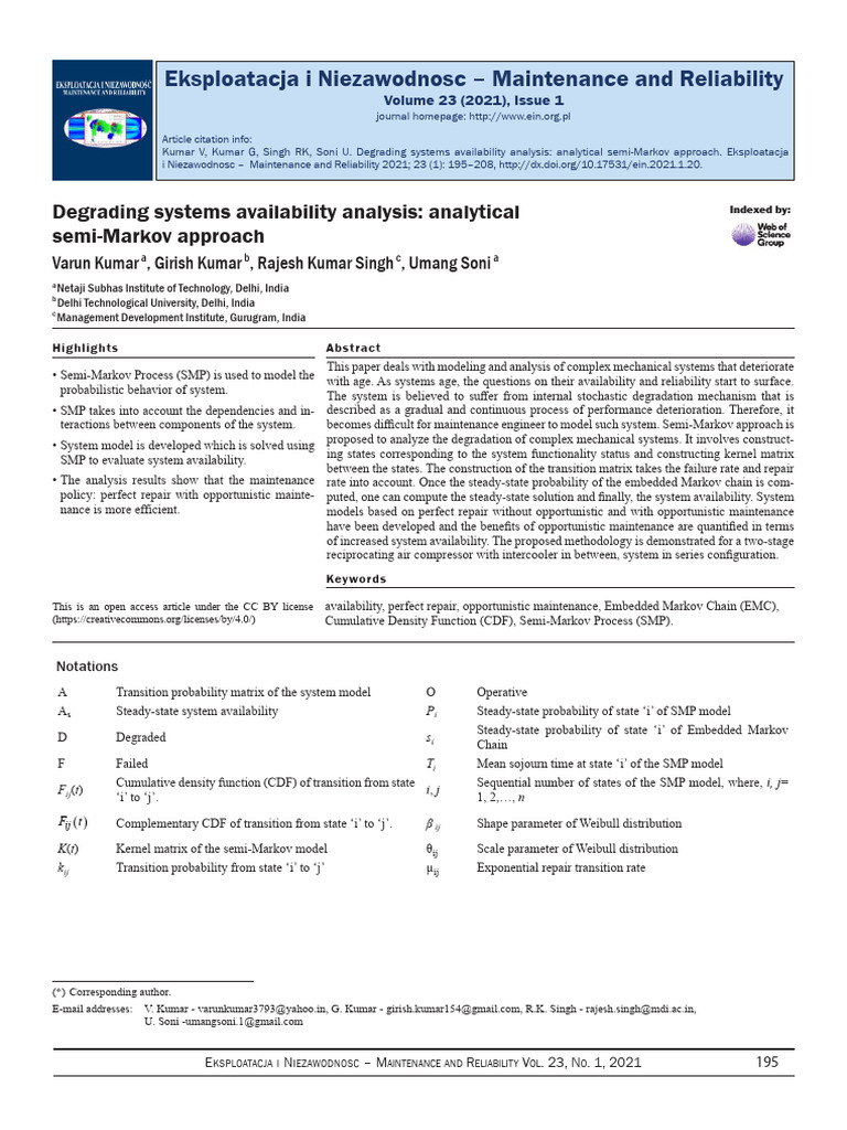 Degrading Systems Availability Anal | PDF | Reliability Engineering | Markov Chain
