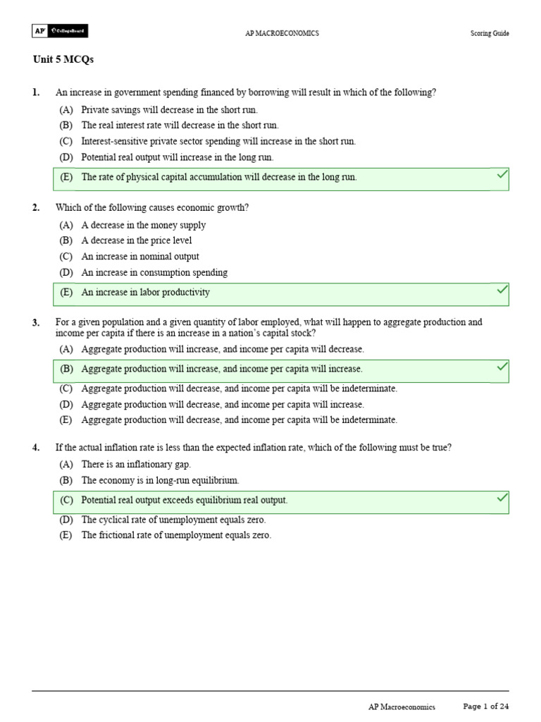 AP Macroeconomics Unit 5 MCQs Analysis | PDF | Macroeconomics | Fiscal ...