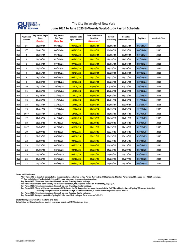 FWS 2024 2025 BW Payroll Calendar | PDF