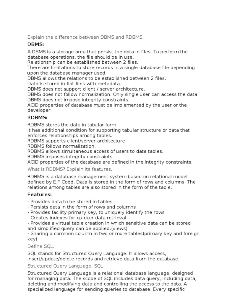 Sql Interview Questions Pdf Relational Database Database Index