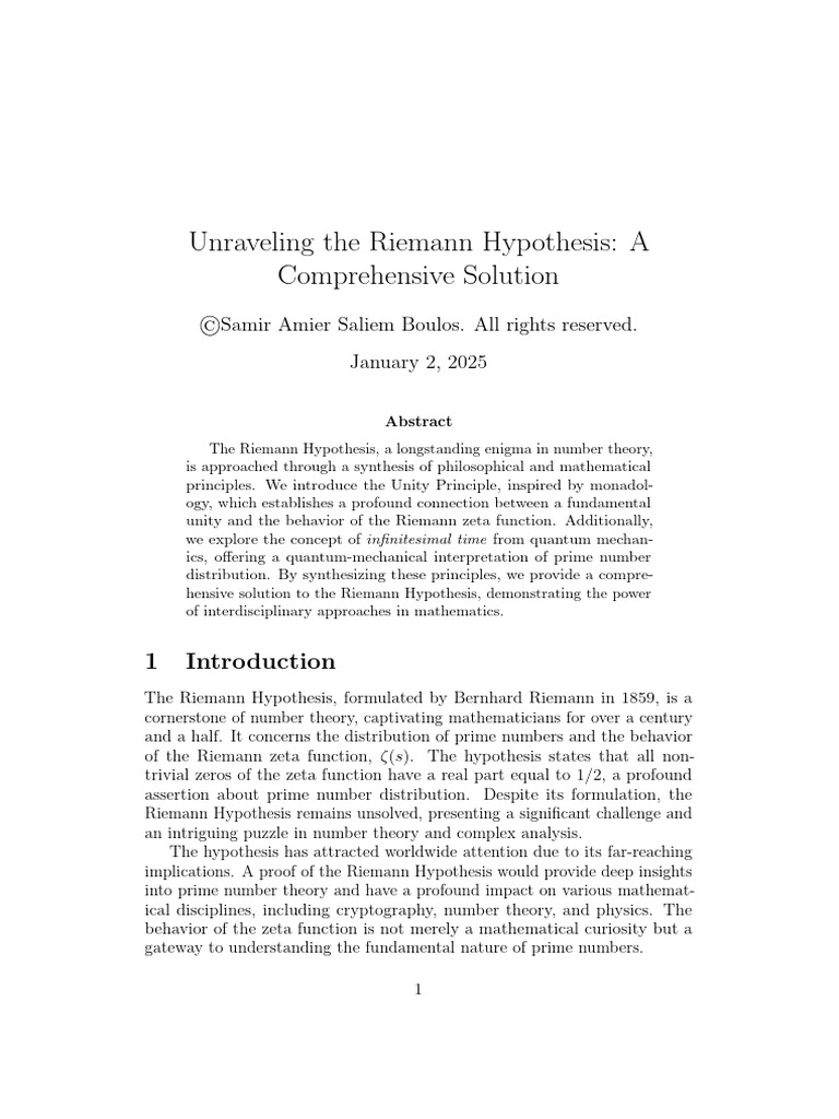 Unraveling the Riemann Hypothesis: A Comprehensive Solution | PDF ... Unraveling the Riemann Hypothesis: A Comprehensive Solution | PDF ...