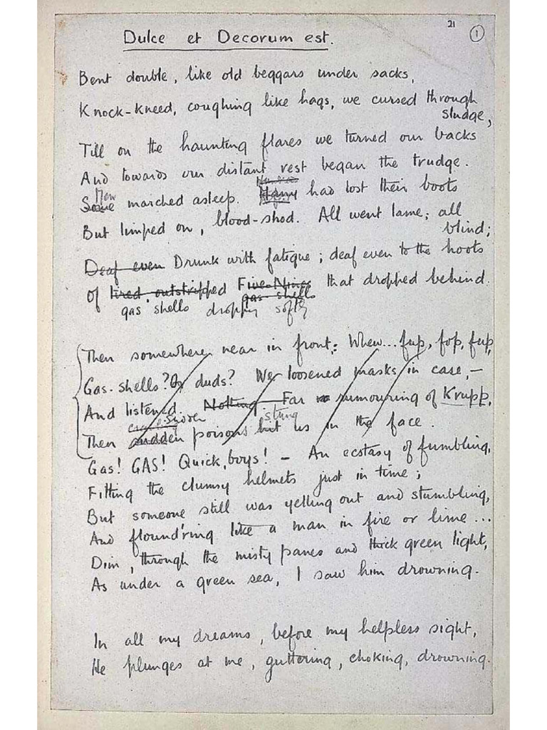 Dulce Et Decorum Est Draft | PDF