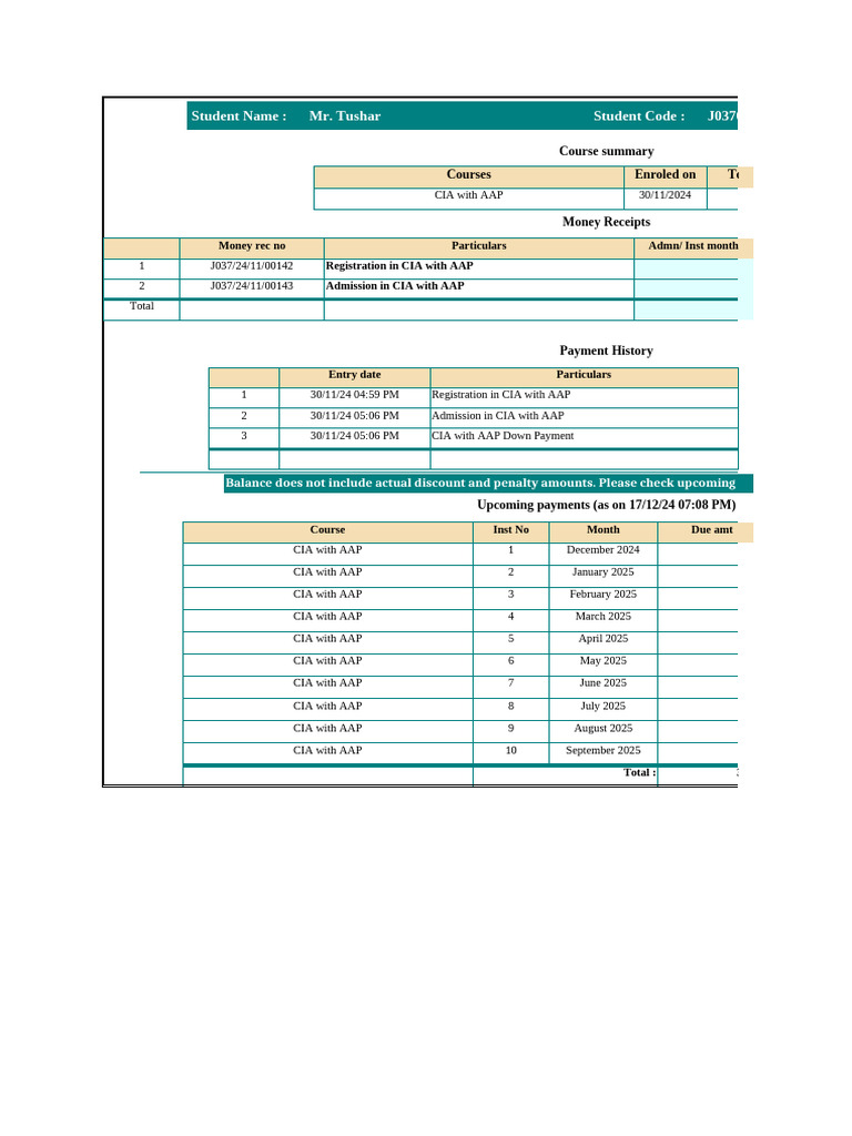 Student Ledger Report | PDF | Money | Payments